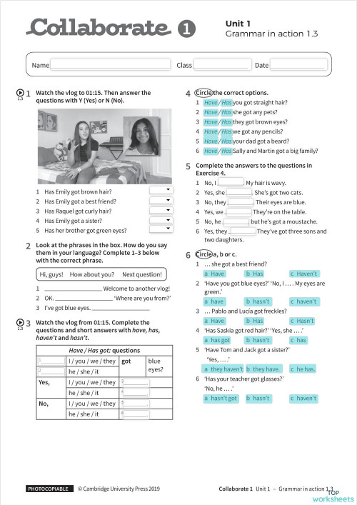 Collaborate 1 - Grammar In Action 1.2 - Have Got: Questions ...