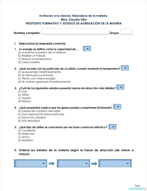 Cambios físicos y químicos. Ficha interactiva | TopWorksheets