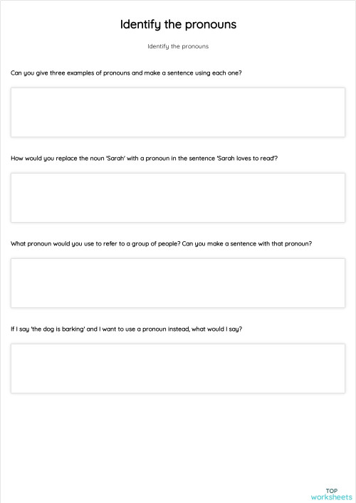 Identify the pronouns. Interactive worksheet | TopWorksheets