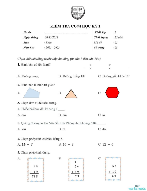 Interactive worksheets and online exercises in vietnamese | TopWorksheets