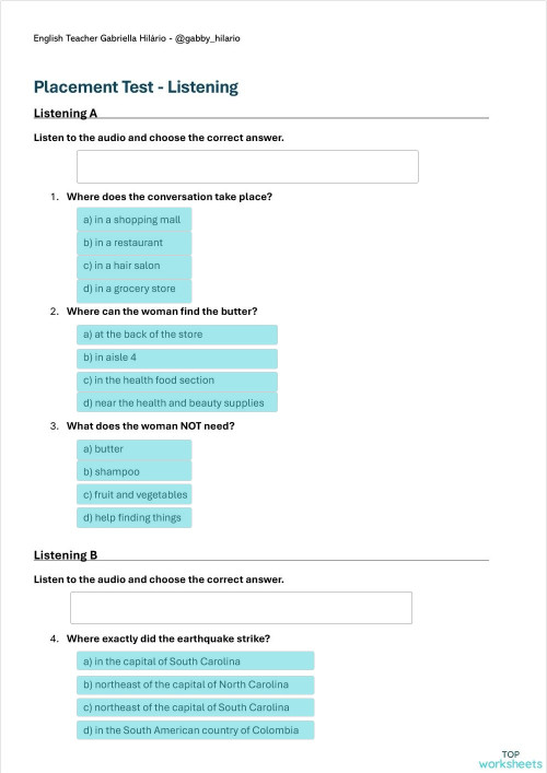 Listening: interactive worksheets and online exercises | TopWorksheets