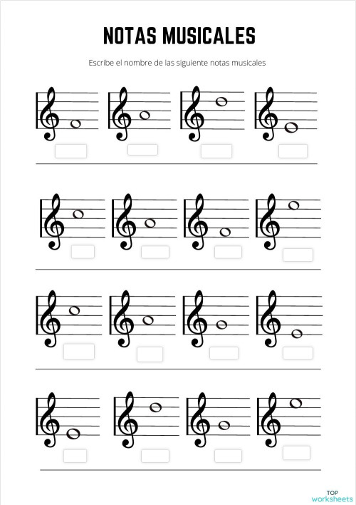 Notas musicales: fichas interactivas y ejercicios online | TopWorksheets