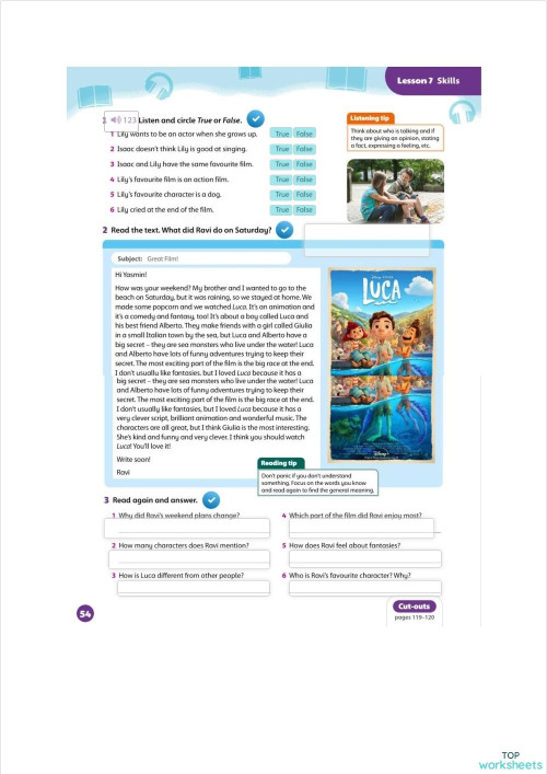 L7 AB 54 listening and reading. Interactive worksheet | TopWorksheets