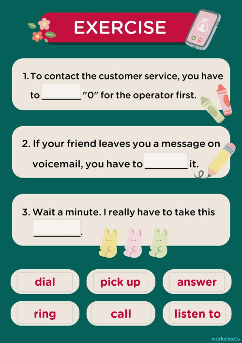 Exercise Phone Language ใบงานเชิงโต้ตอบ | TopWorksheets