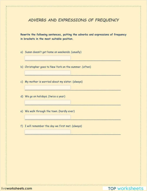 Adverbs of frequency. Interactive worksheet | TopWorksheets