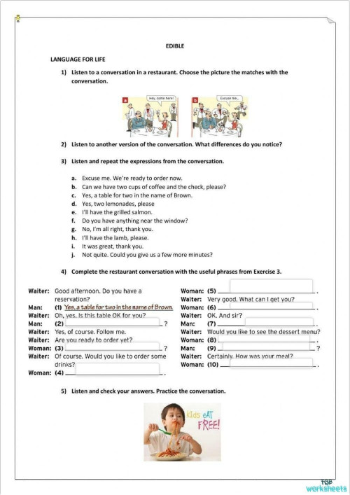 Edible Are you ready to order. Interactive worksheet | TopWorksheets