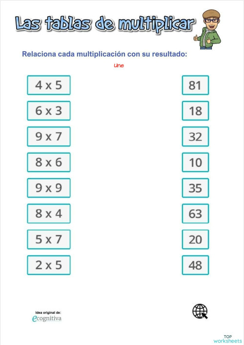 Las tablas de multiplicar 03. Ficha interactiva | TopWorksheets