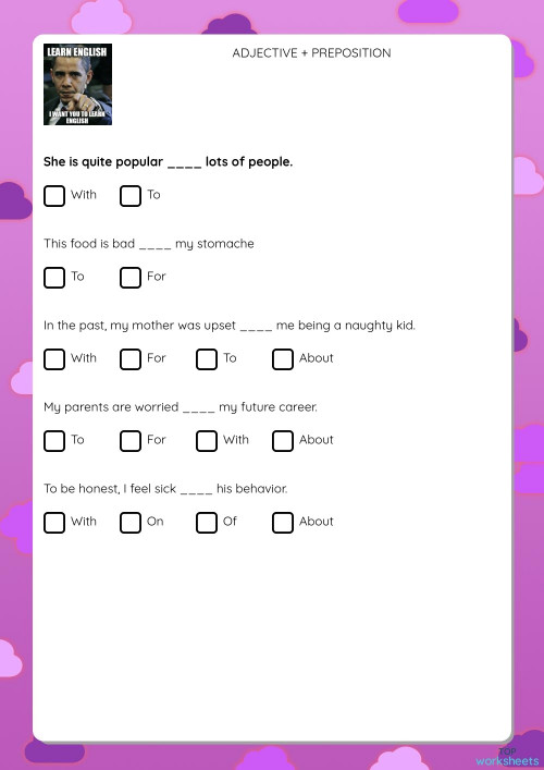 ADJECTIVE + PREPOSITION. Interactive worksheet | TopWorksheets
