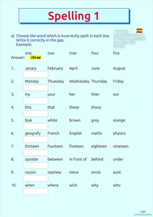 Spelling 1. Interactive worksheet | TopWorksheets