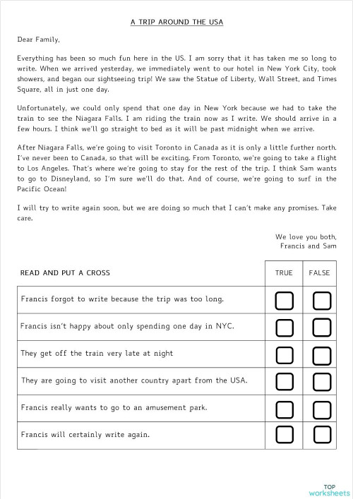 A trip around the USA. Interactive worksheet | TopWorksheets