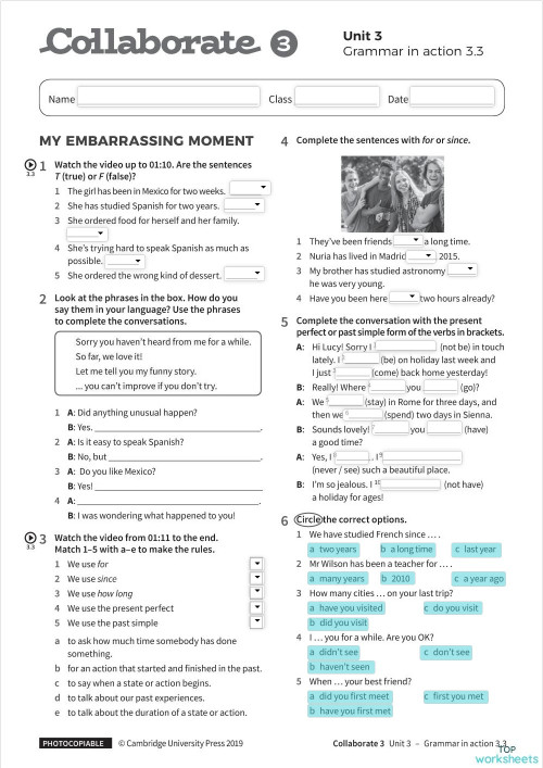 Collaborate 3 - Grammar In Action 3.2 - Present Perfect with For and ...