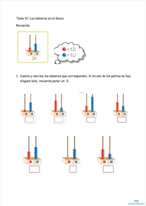 Valor posicional en el ábaco. Ficha interactiva | TopWorksheets