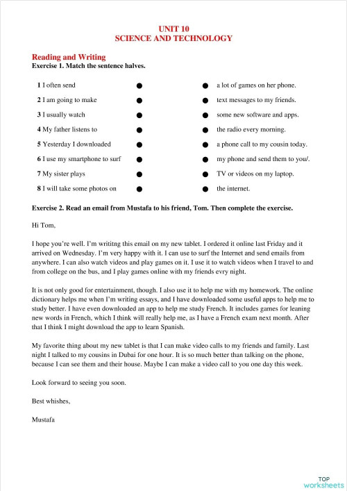 Unit 10 - Science & Technology - Reading & Writing. Interactive ...