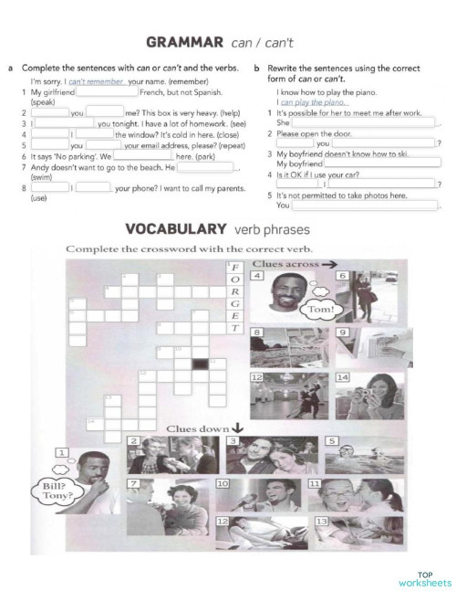 ACTIVITY 1 (SECOND TERM)-GRAMMAR AND VOCABULARY-CAN/CANT-VERB PHRASES, LISTENING AND ...