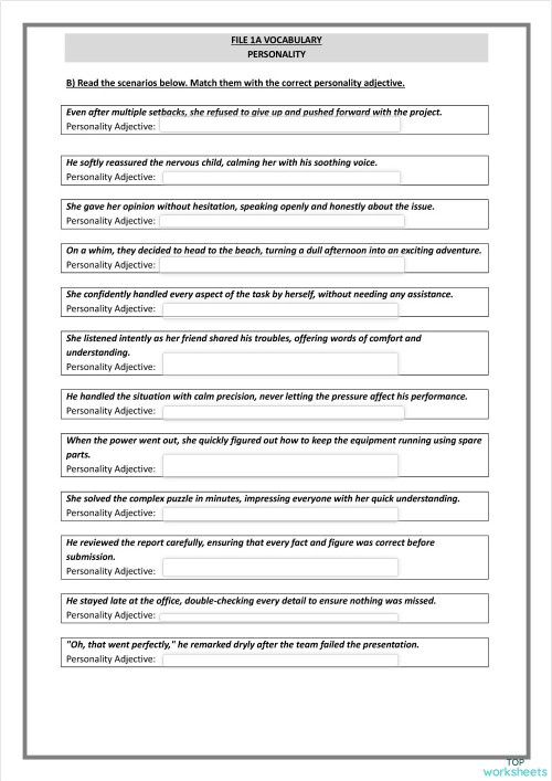 Advanced_F1A_Personality Adjectives. Interactive worksheet | TopWorksheets