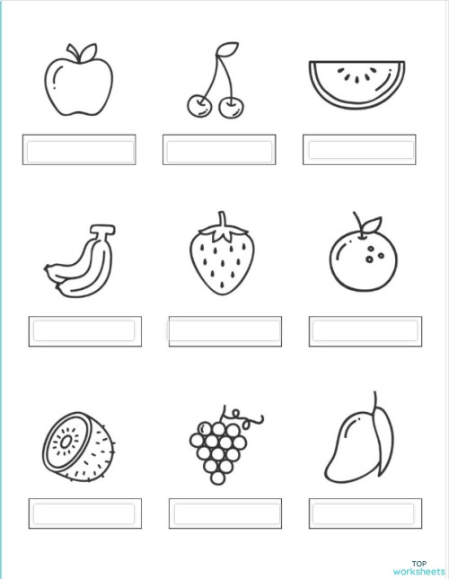 Escribe el nombre de cada fruta. Ficha interactiva | TopWorksheets