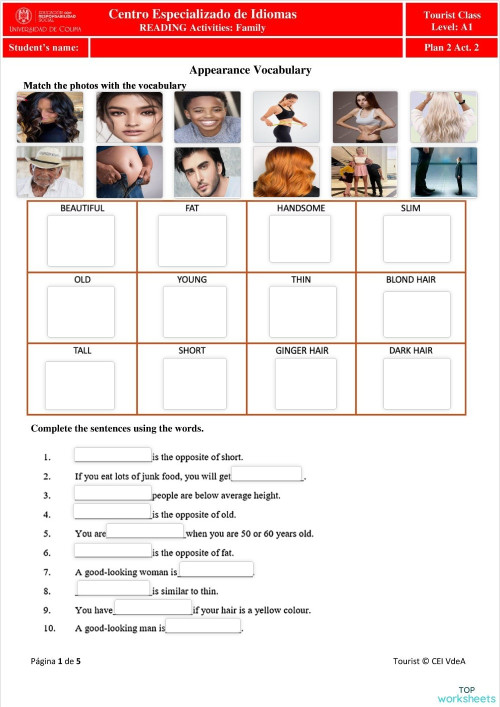 Appearance Vocabulary: interactive worksheets and online exercises ...