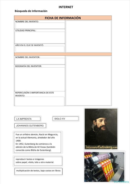 INTERNET FICHA DE INFORMACIÓN. Ficha interactiva | TopWorksheets