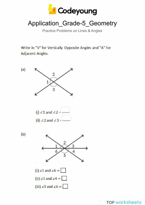 Application-Practice Problems on Lines & Angles. Interactive worksheet ...