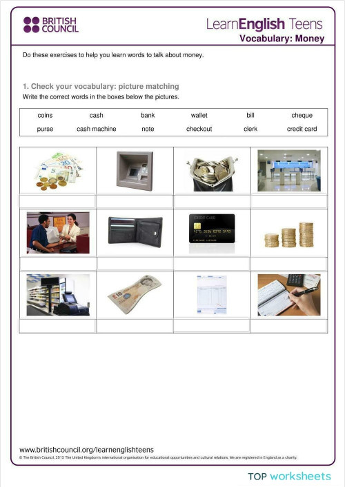Money Vocabulary. Interactive worksheet | TopWorksheets
