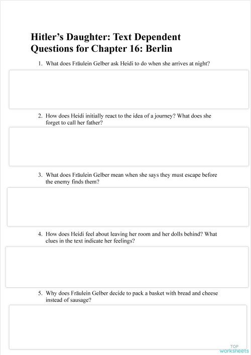 Hitler's Daughter Chapter 16: Text Dependent Questions. Interactive ...
