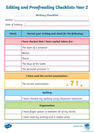 Editing and Proofreading checklists grade 2. Interactive worksheet ...