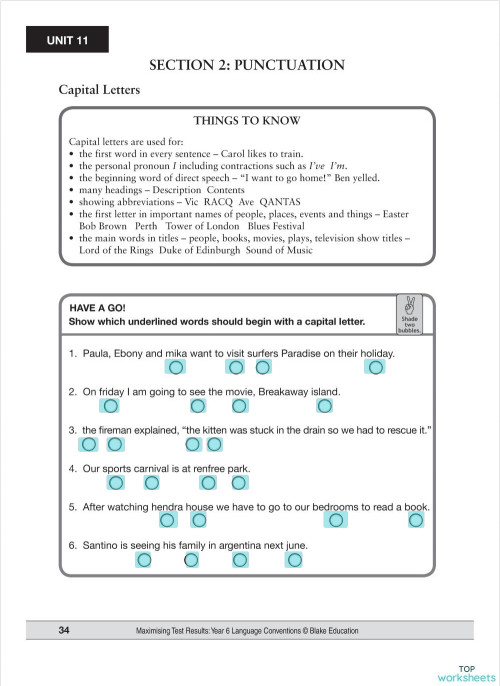 Unit 11 and 12 Capital Letters and Full Stops. Interactive worksheet ...