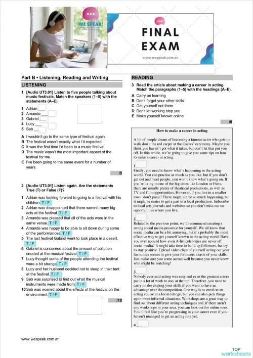 Final exam Upper Intermediate topic B units 1-4 - part 1. Interactive ...