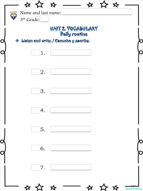 3rd G. Unit 2. Vocabulary. Spelling practice. Interactive worksheet ...