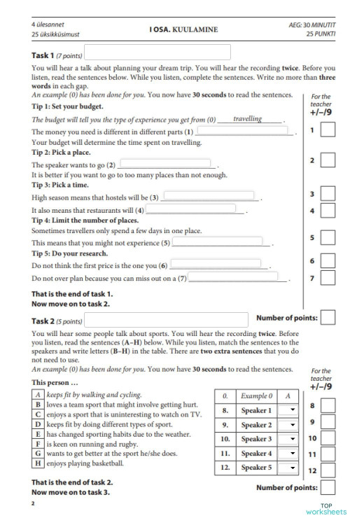 Year 9 Exam 2021 - Listening. Interactive worksheet | TopWorksheets