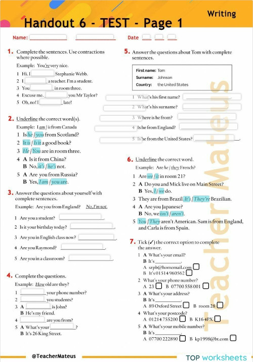 Handout 6 - TEST - Page 1. Interactive worksheet | TopWorksheets