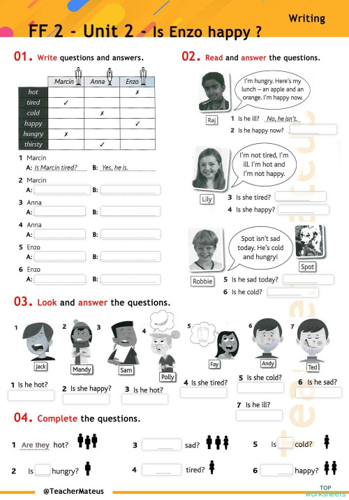 FF 2 - Unit 02 - Is Enzo happy ? - Writing. Interactive worksheet ...