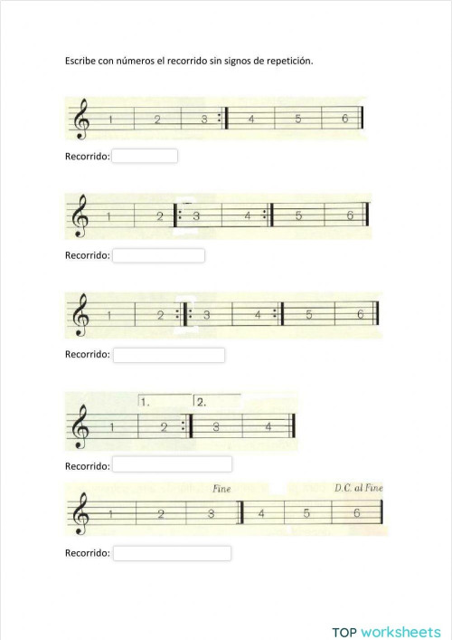 Signos de repetición. Ficha interactiva | TopWorksheets