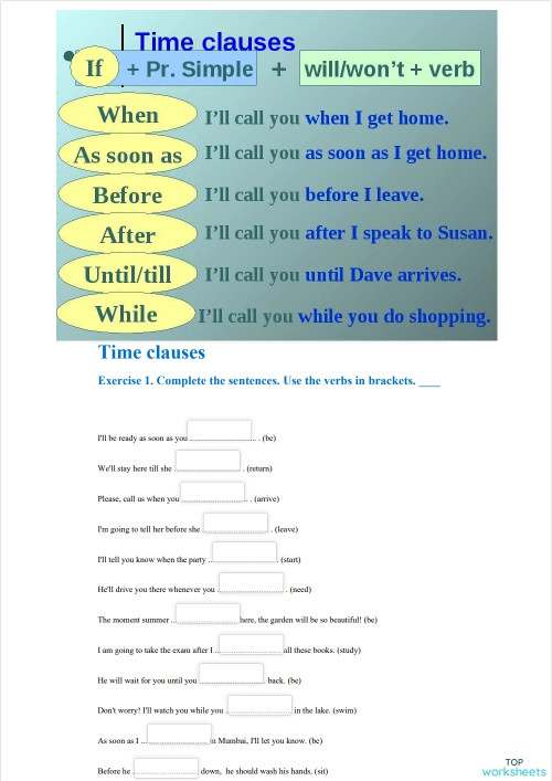 FUTURE TIME CLAUSES 02. Interactive worksheet | TopWorksheets