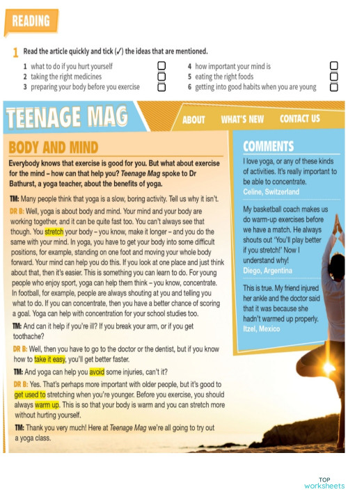 UNIT 11 READING PAG 45. Interactive worksheet | TopWorksheets