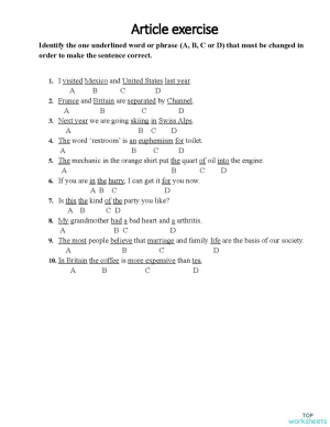 English Articles 1. Interactive worksheet | TopWorksheets