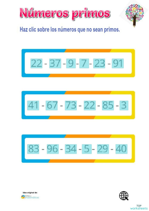 números primos: fichas interactivas y ejercicios online | TopWorksheets