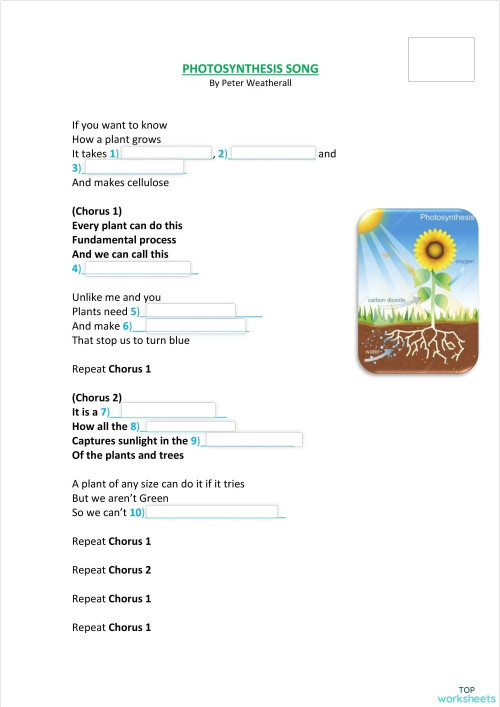 Photosynthesis Song - Fill in the gaps. Interactive worksheet ...