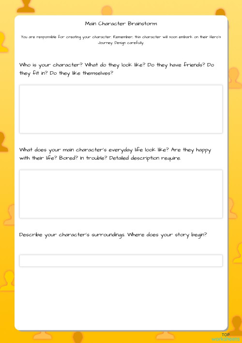 Main Character Brainstorm. Interactive worksheet | TopWorksheets