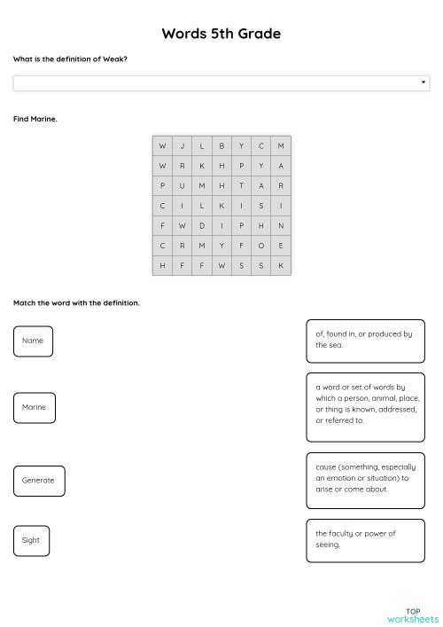 Words 5th Grade. Interactive worksheet | TopWorksheets