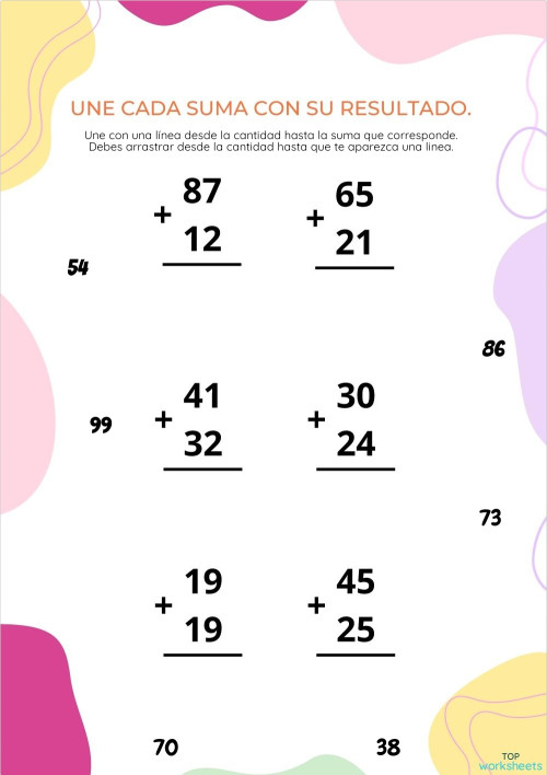Sumas unir. Ficha interactiva | TopWorksheets