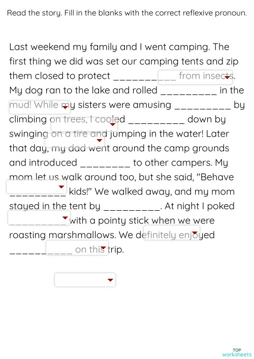 Reflexive Pronouns. Interactive worksheet | TopWorksheets
