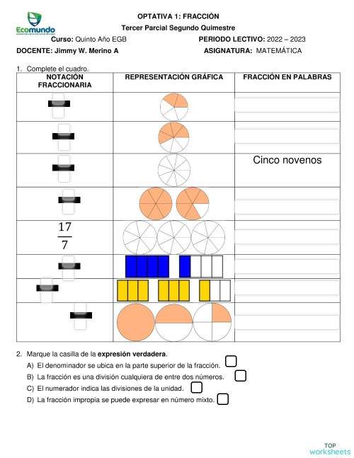 OPTATIVA FRACCIONES. Ficha interactiva | TopWorksheets