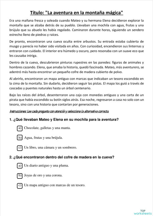 lectura 4to grado. Ficha interactiva | TopWorksheets