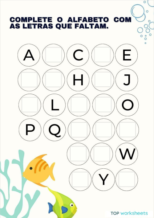 COMPLETE O ALFABETO. Ficha interativa | TopWorksheets