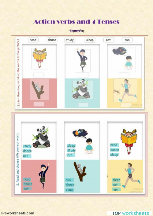 4 Tenses and action verbs review. Interactive worksheet | TopWorksheets