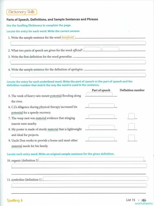 List 15: Dictionary Skills Pg 61. Interactive worksheet | TopWorksheets