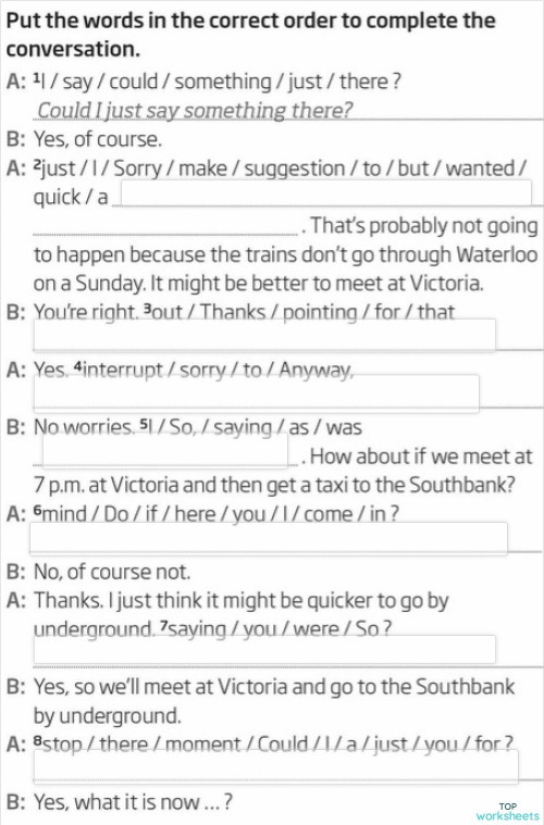 Interrupt politely. Interactive worksheet | TopWorksheets