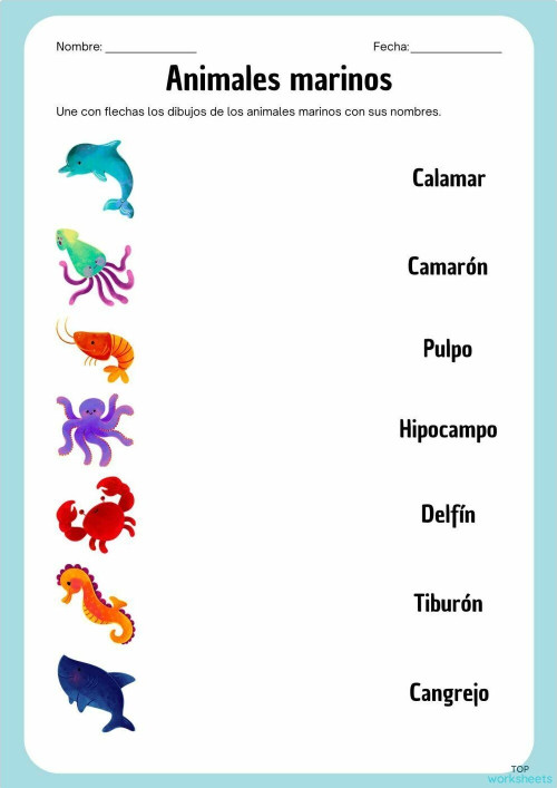 Ficha De Animales Terrestres Y Acuáticos