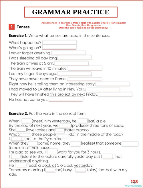 All tenses grammar practice. Ficha interactiva | TopWorksheets